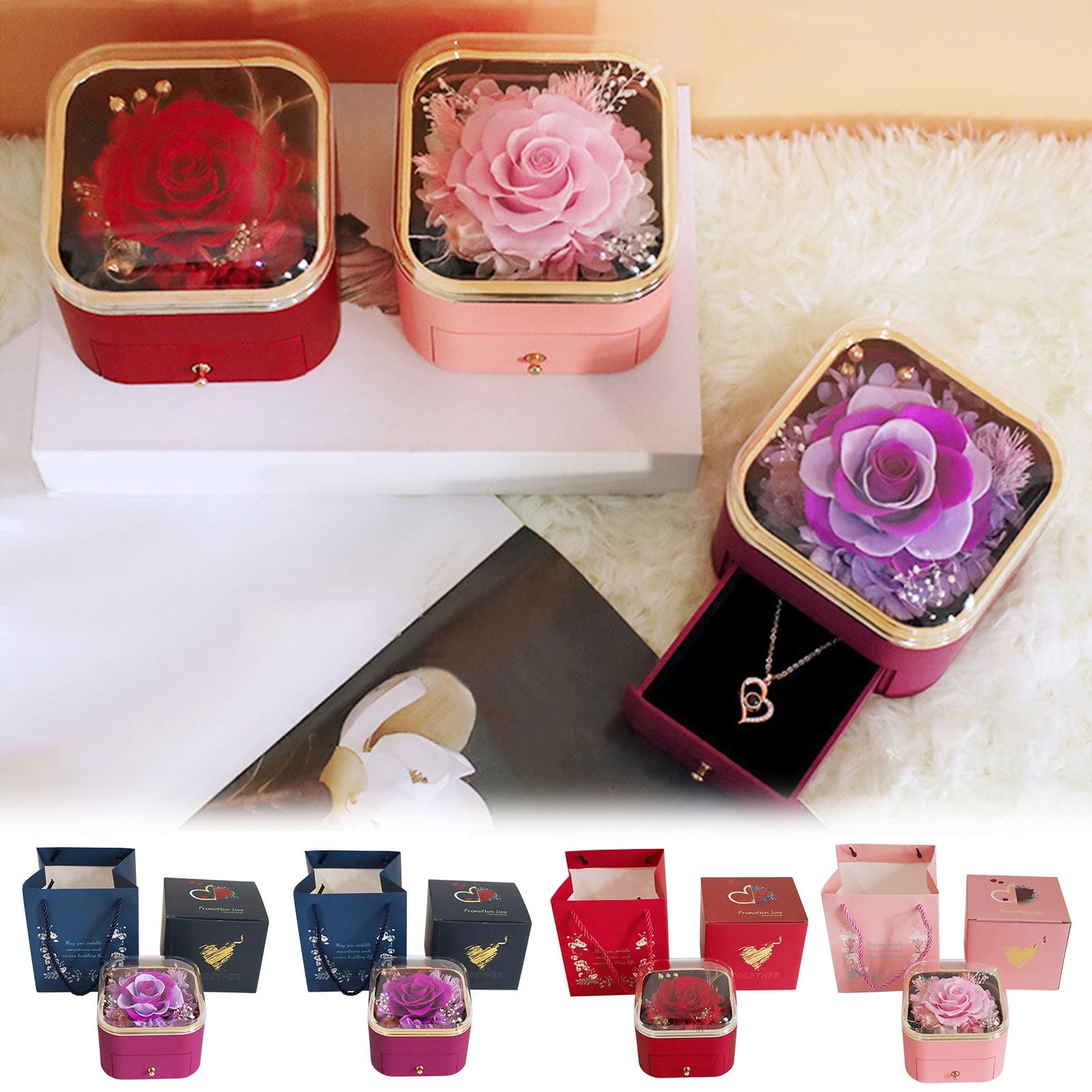 AYktou Preserved Forever Roses Vintage Jewelry Box, Dried Flowers Gift ...