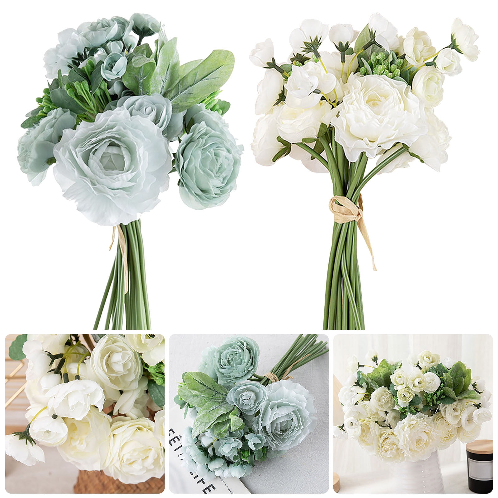 AYktou Ranunculus Artificial Flower,Dusty Blue Silk Ranunculus Flowers ...