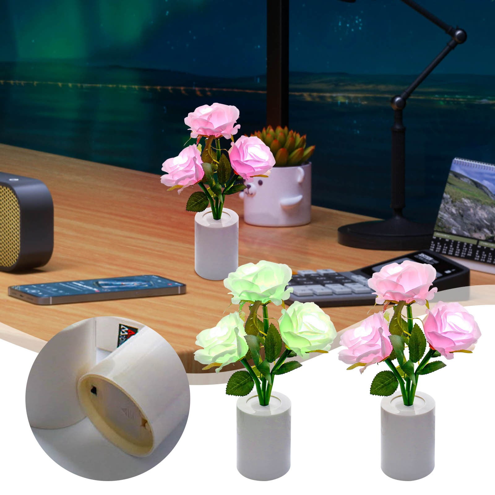AYktou Rose Night Light-Battery Operated Pink Flower Lamp,Cute DIY ...