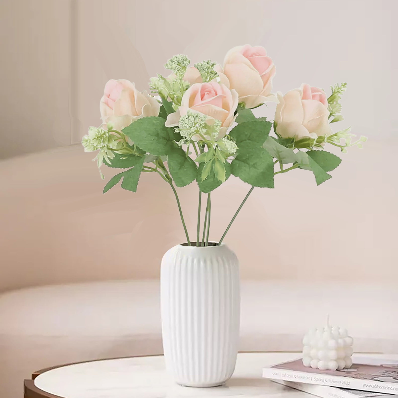 AYktou Roses Artificial Flowers-1 Bunches of Artificial White Pink ...