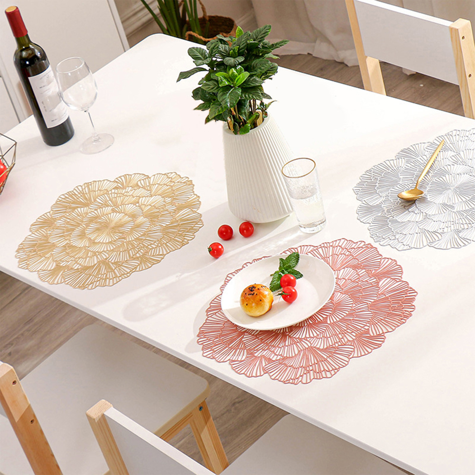 AYktou Round Rose Gold Placemats-Tablemats Flower Vinyl Place Mats ...