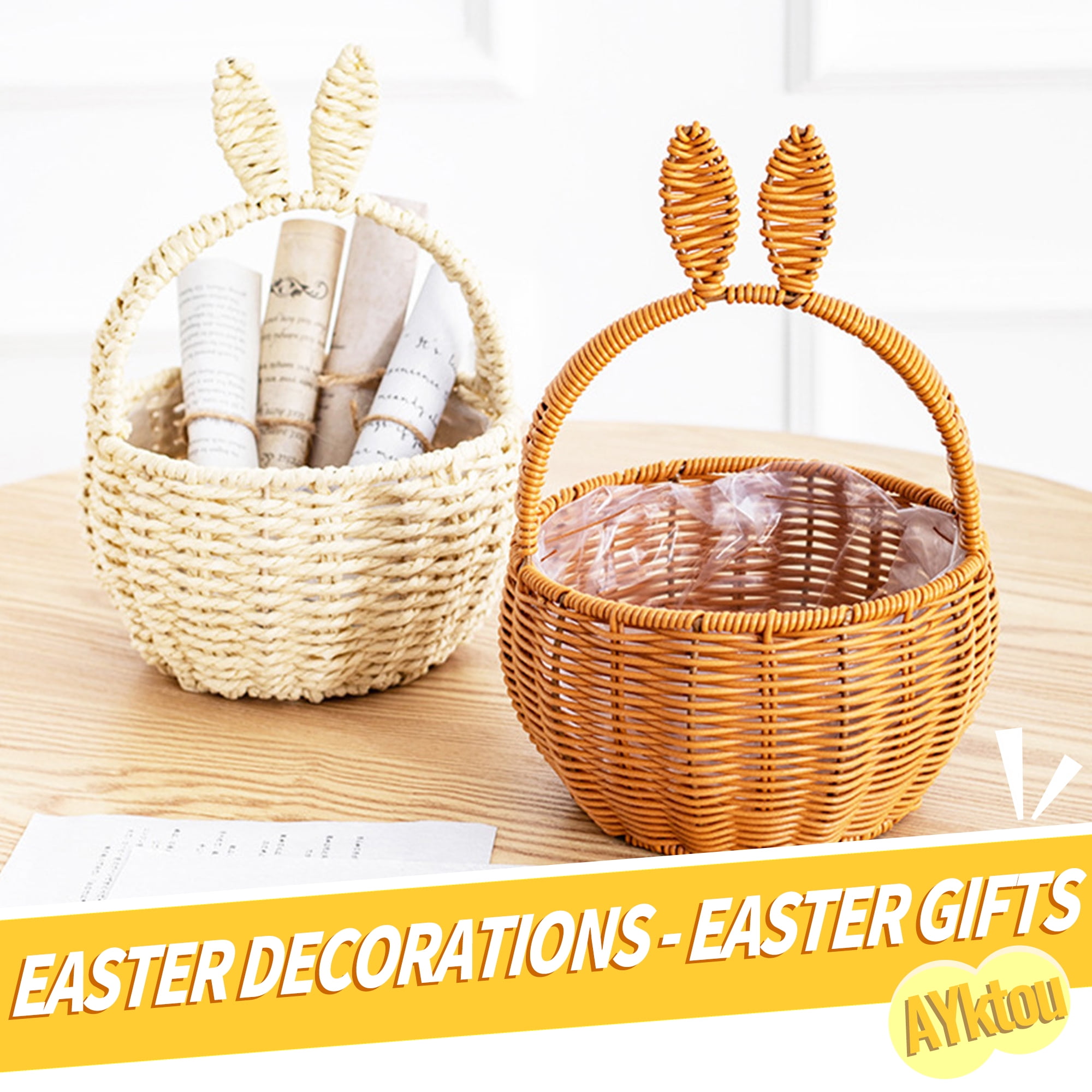 AYktou Small Wicker Easter Baskets for Kids Cute Bunny Easter Gift Bags ...