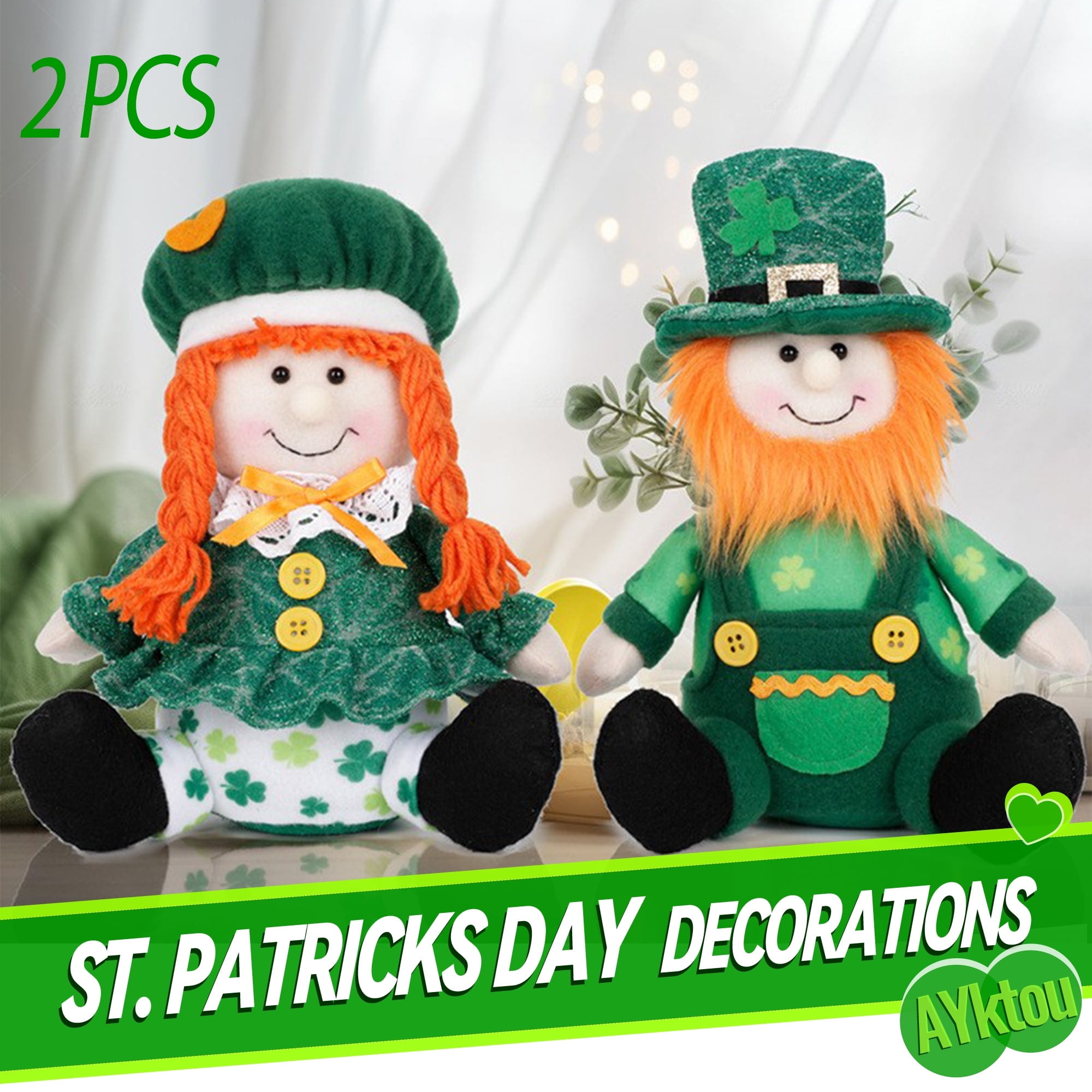 AYktou St Patricks Day Gnomes Plush Dolls-Soft Irish Shamrock Ornaments ...