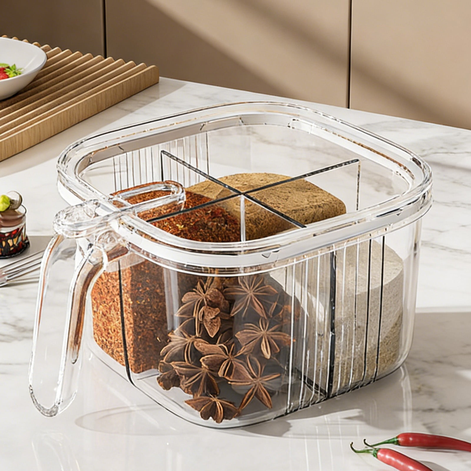 AYktou Transparent Seasoning Box with Press-Type Lids, Compartment ...