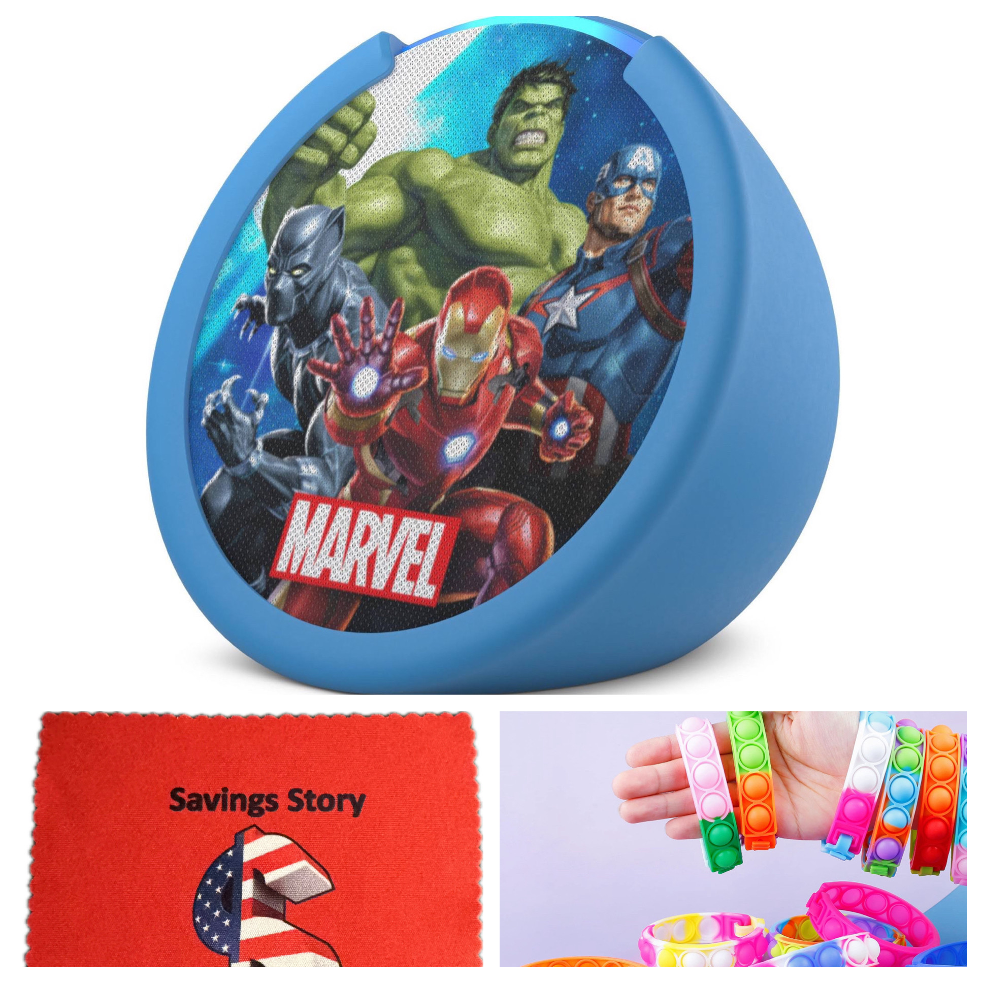 AZ_Echo_Pop Kids Marvel Smart Speaker Bundle with Fidget Pop Bracelet ...