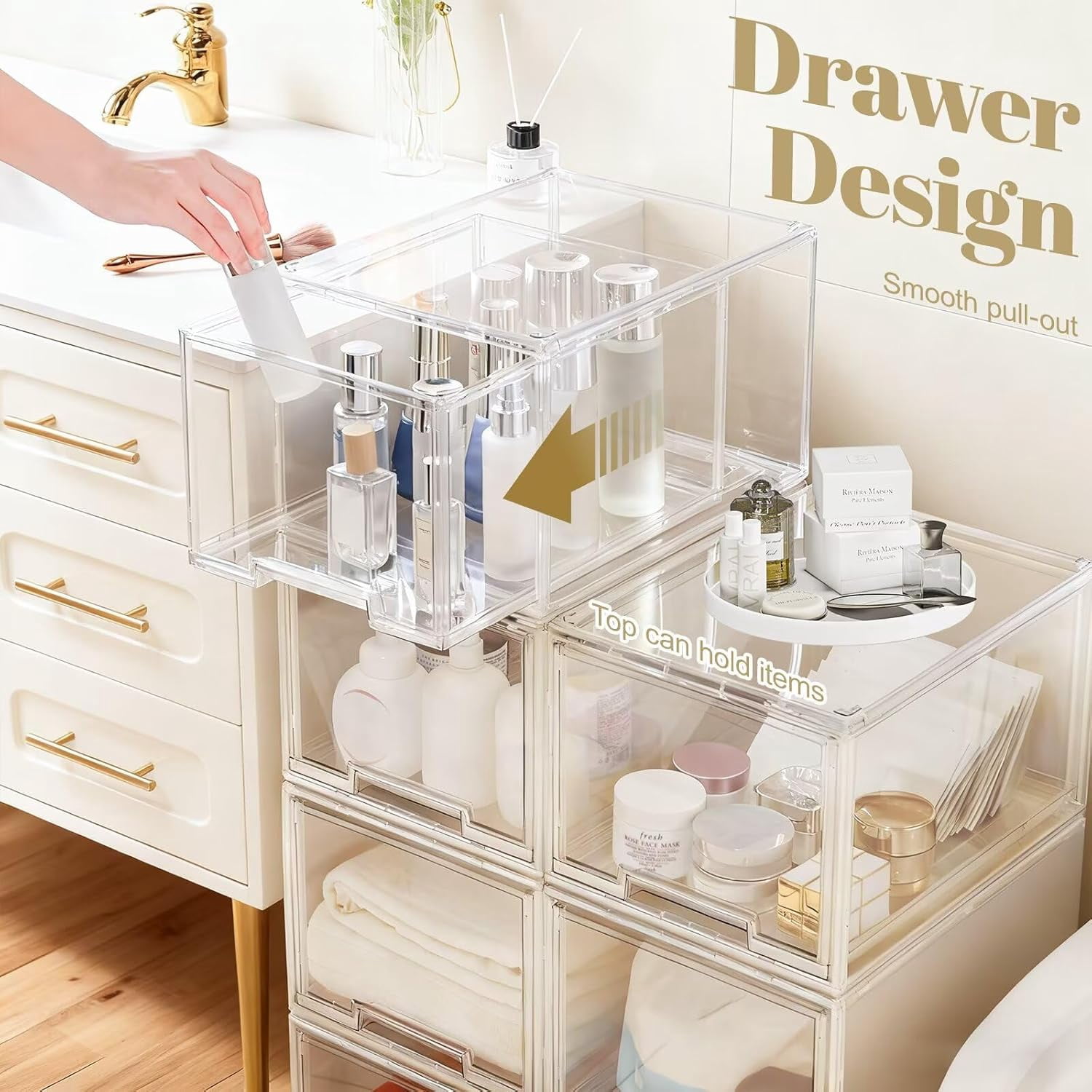 AZ.MIFENO Large Stackable Storage Drawers,Clear Thickened Drawer ...