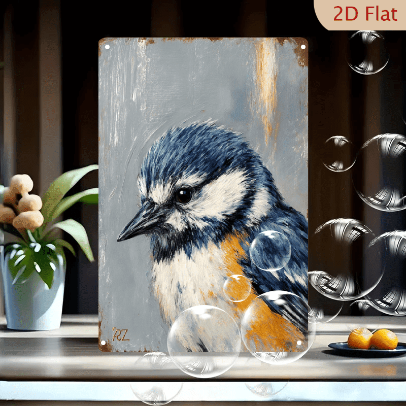 AZ Signature Small Blue Tit Bird Painting, 8x12 Inches Metal Wall Art ...