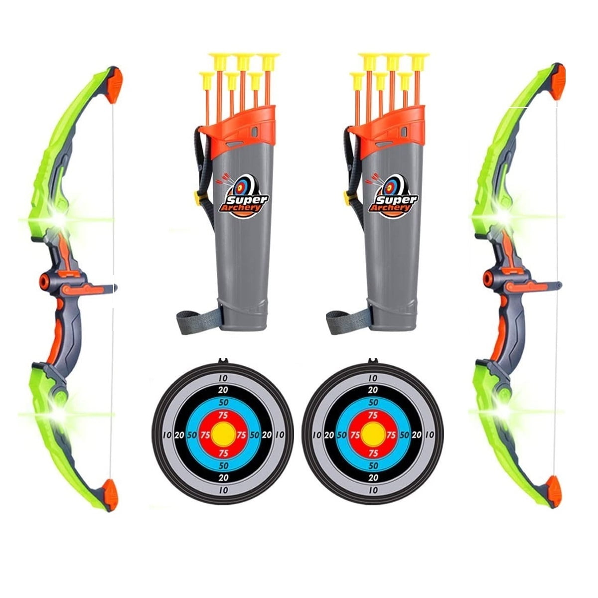 AZ Toys Twin Pack Bow and Arrow Set for Kids- Light Up Archery Set ...