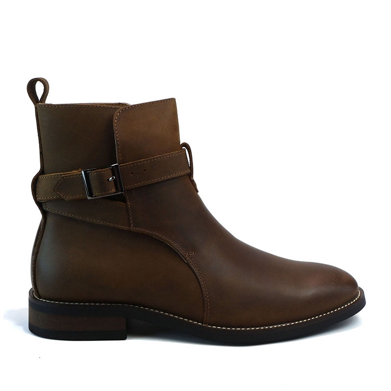 AZAR MAN Men's Round Toe Genuine Leather Boots Buckle & Straps Ankle ...