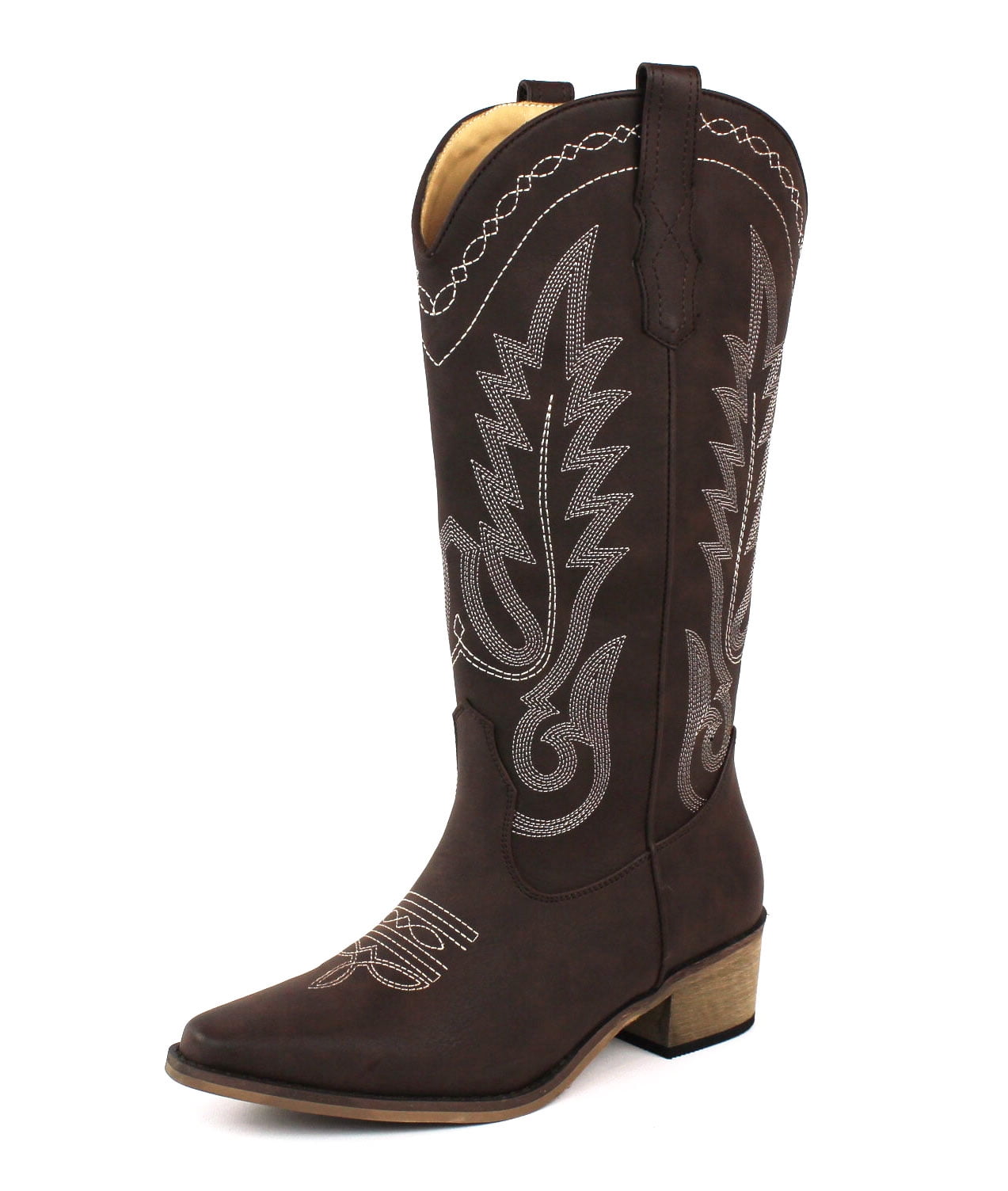 AZAR MAN Women's Western Cowboy Snip Toe Embroidered Leather Knee High ...