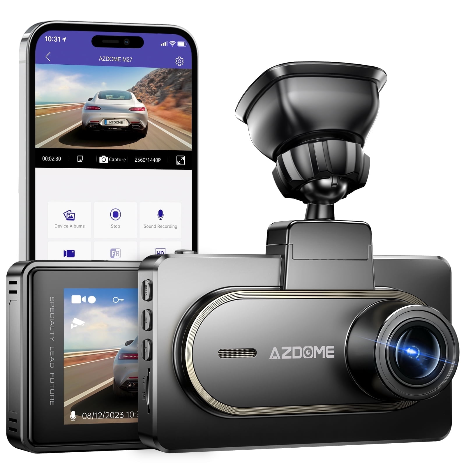 AZDOME 2K Dash Cam, Built in WiFi, Dashboard Camera with QHD 2560x1440P, M27 Car Camera ...