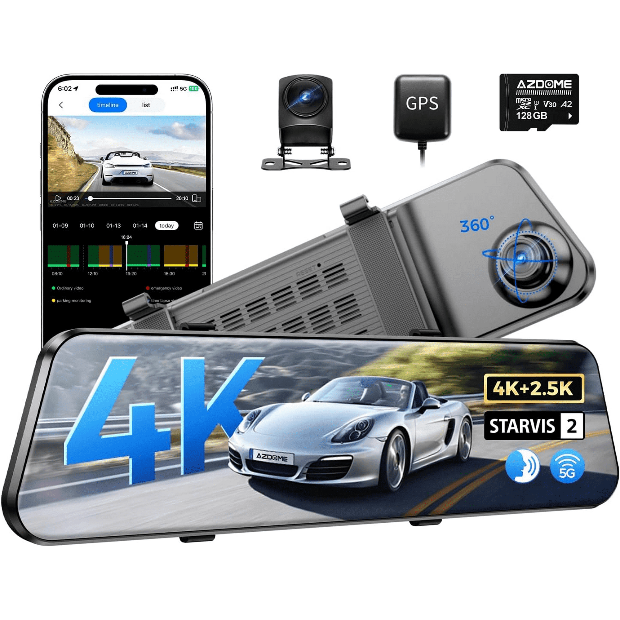 AZDOME PG17 Pro Mirror Dash Cam Front and Rear with HDR, STARVIS 2 Rear ...
