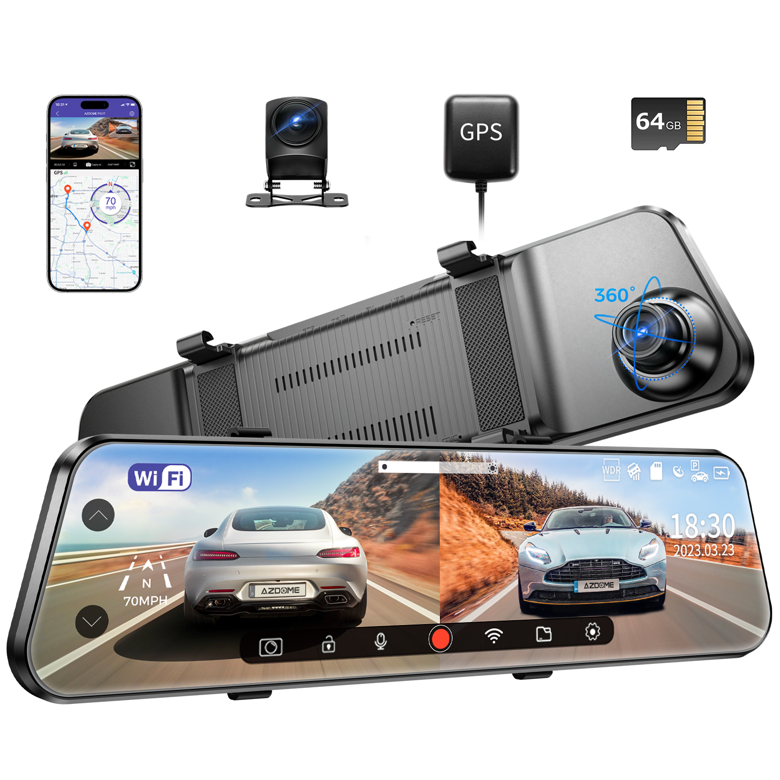 AZDOME Dash Cam Mirror Mount Holder Kit, Dash Camera Mount for Rove R2 ...