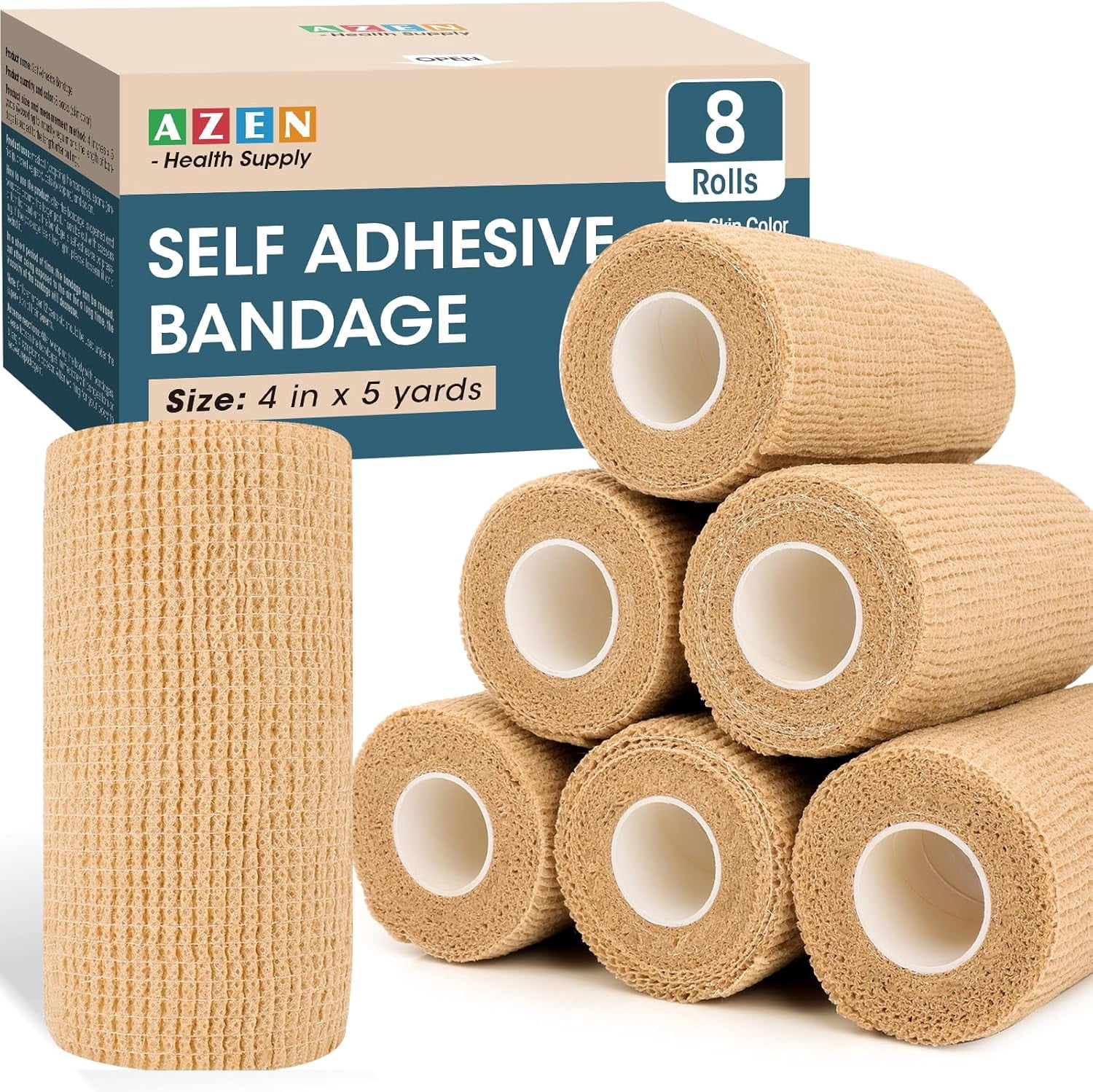 AZEN 8 Pack Self Adhesive Bandage Wrap, 4" X 5 Yards Elastic Cohesive ...