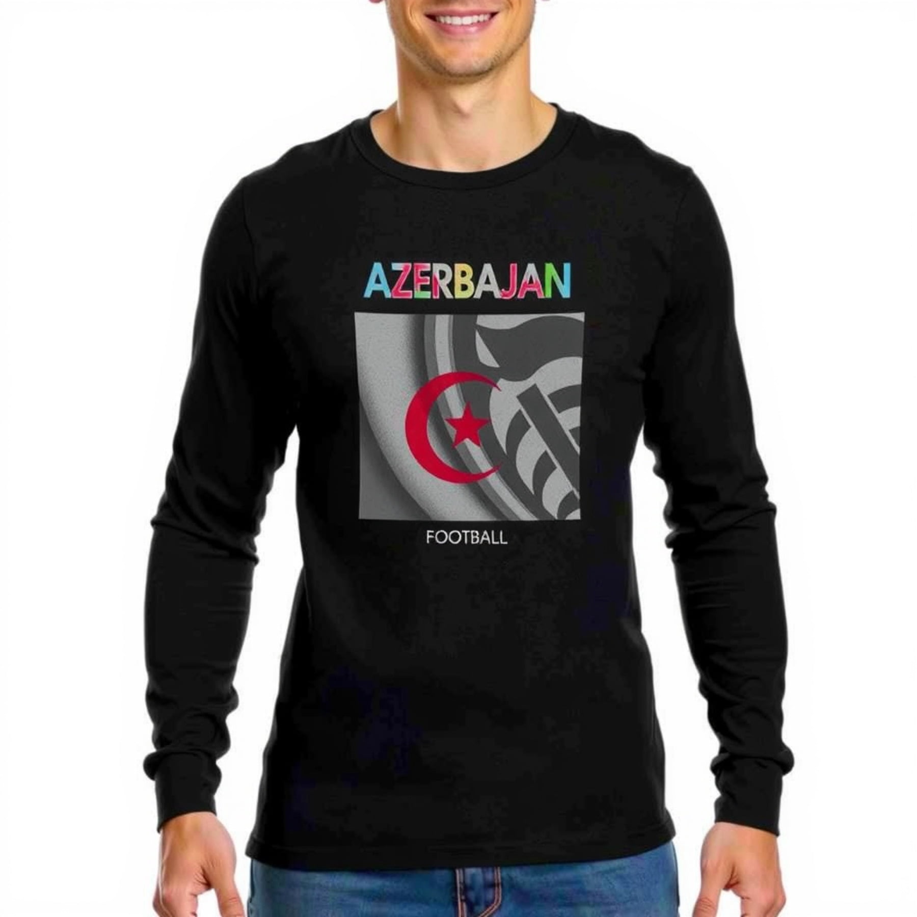 AZERBAJAN Graphic Long Sleeve T-Shirt - Rainbow Design with Azerbaijani ...
