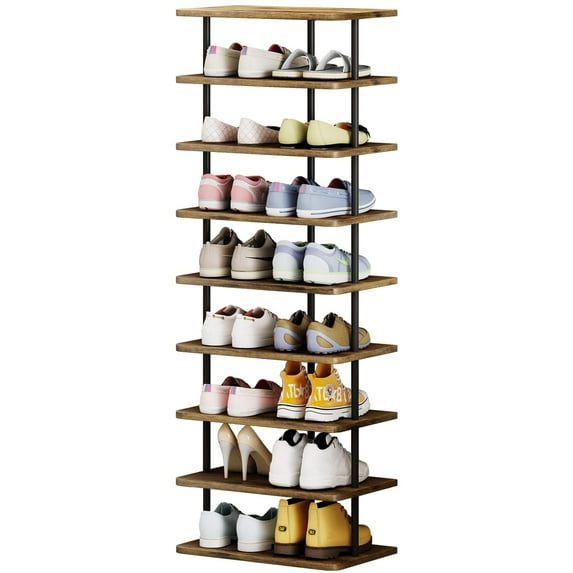 AZERPIAN Shoe Rack 9 Tier Vertical Storage Organizer Double Row Narrow ...