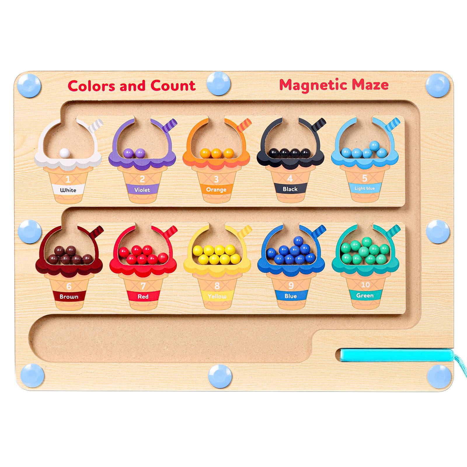 AZIUHA Color & Number Maze Montessori Wooden Color Matching Learning ...