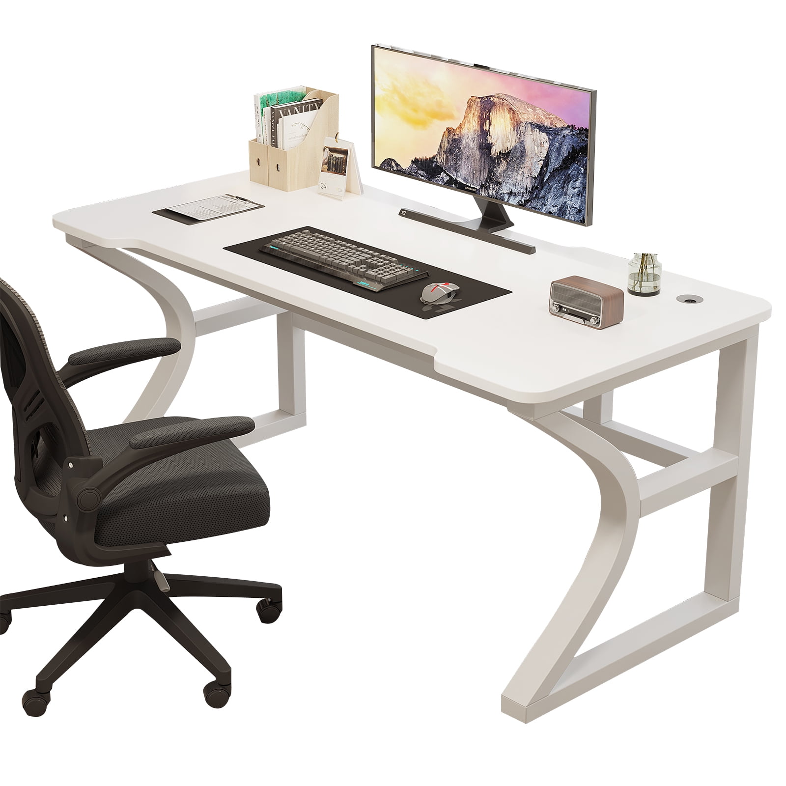 AZN Computer Desk for Small Spaces Home Office Desks with USB Charging Ports Wood 55.1 Inch ...