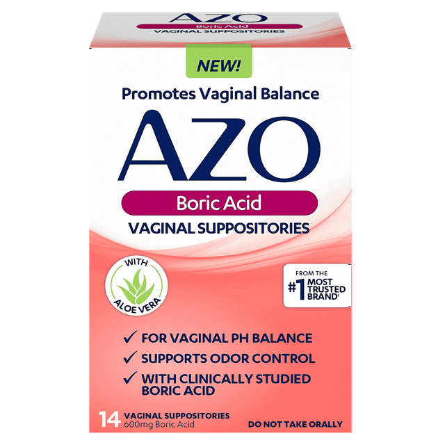 Azo Boric Acid Vaginal Suppositories For Odor Control 14 Count