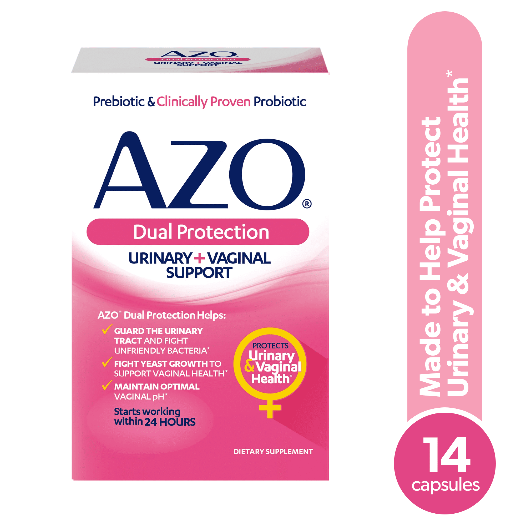 AZO Dual Protection Urinary & Vaginal Support Supplement, Prebiotic ...