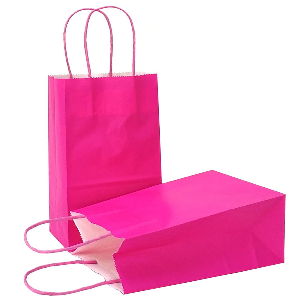 AZOWA Hot Pink Gift Bags Small Kraft Paper Bags with Handles (5 x 3.1 x ...