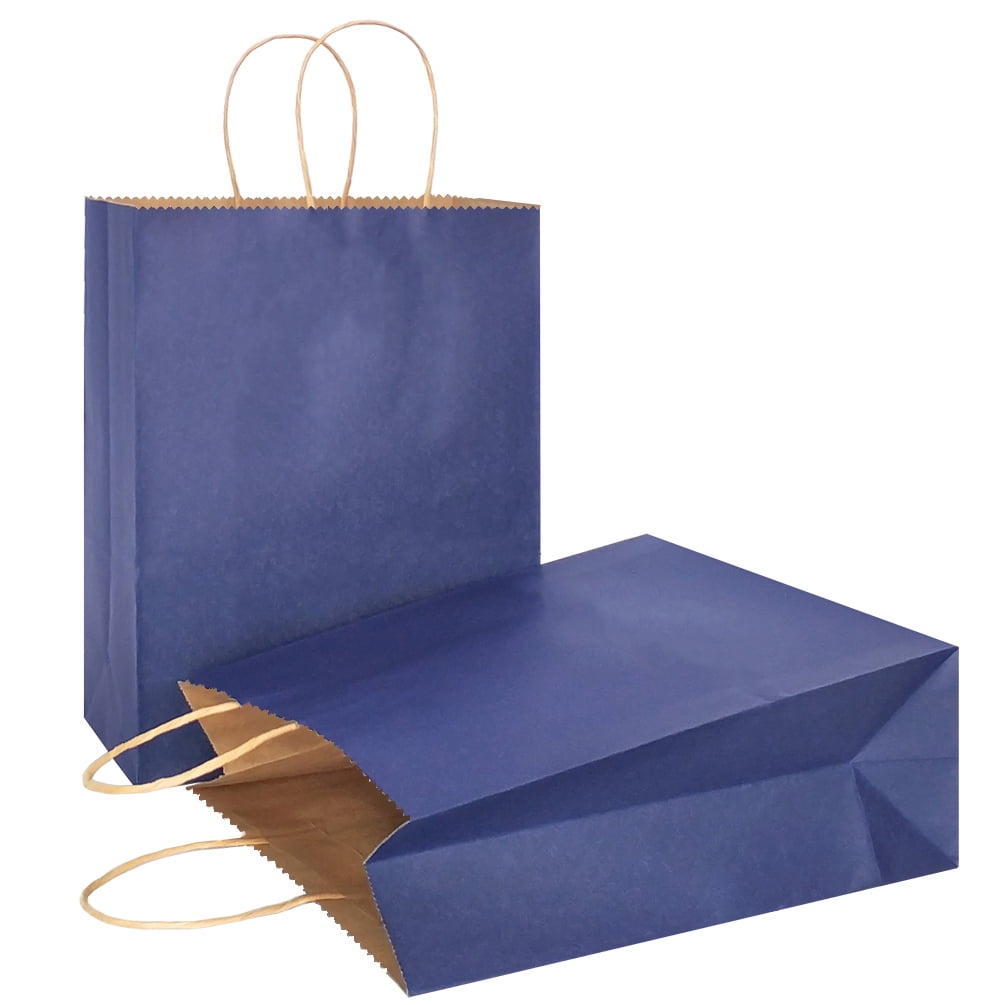 AZOWA Navy Blue Gift Bags Large Kraft Paper Bags with Handles ( 10.2 x ...