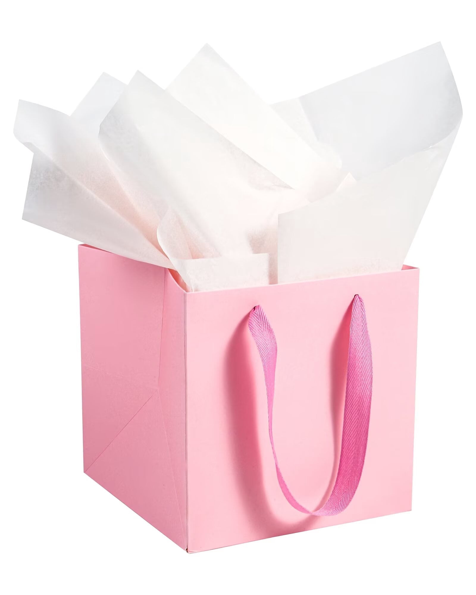 AZOWA Pink Square Gift Bags with Tissue - 6 Inch Paper Bags with ...
