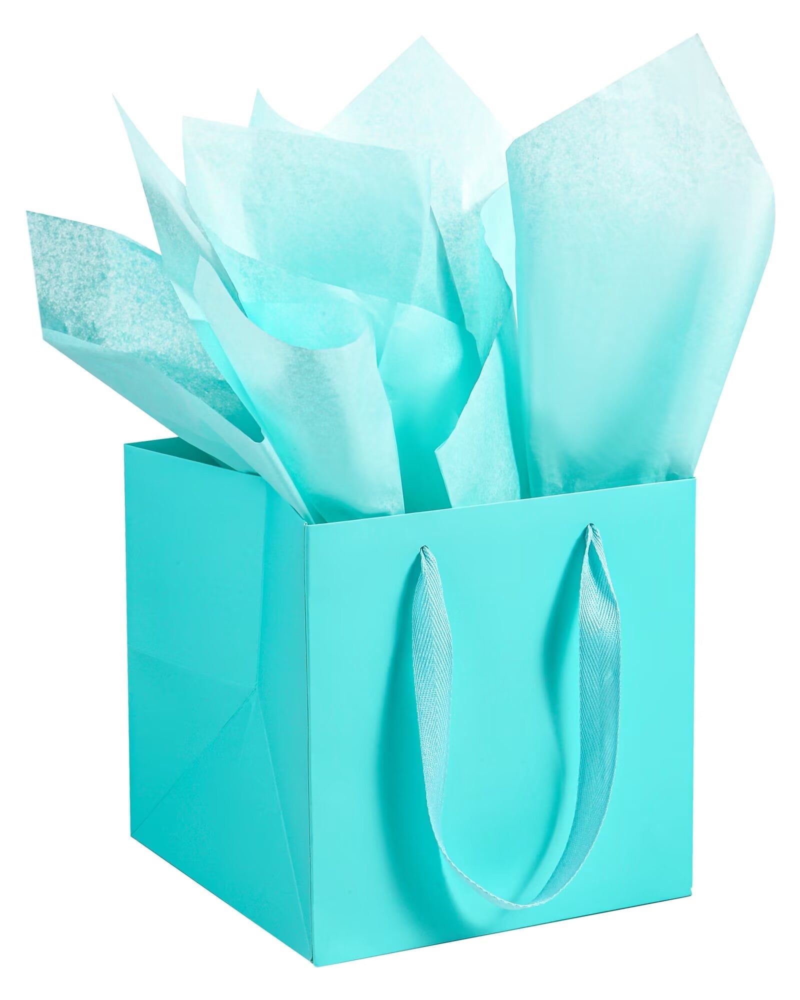 AZOWA Teal Square Gift Bags with Tissue - 6 Inch Paper Bags with ...