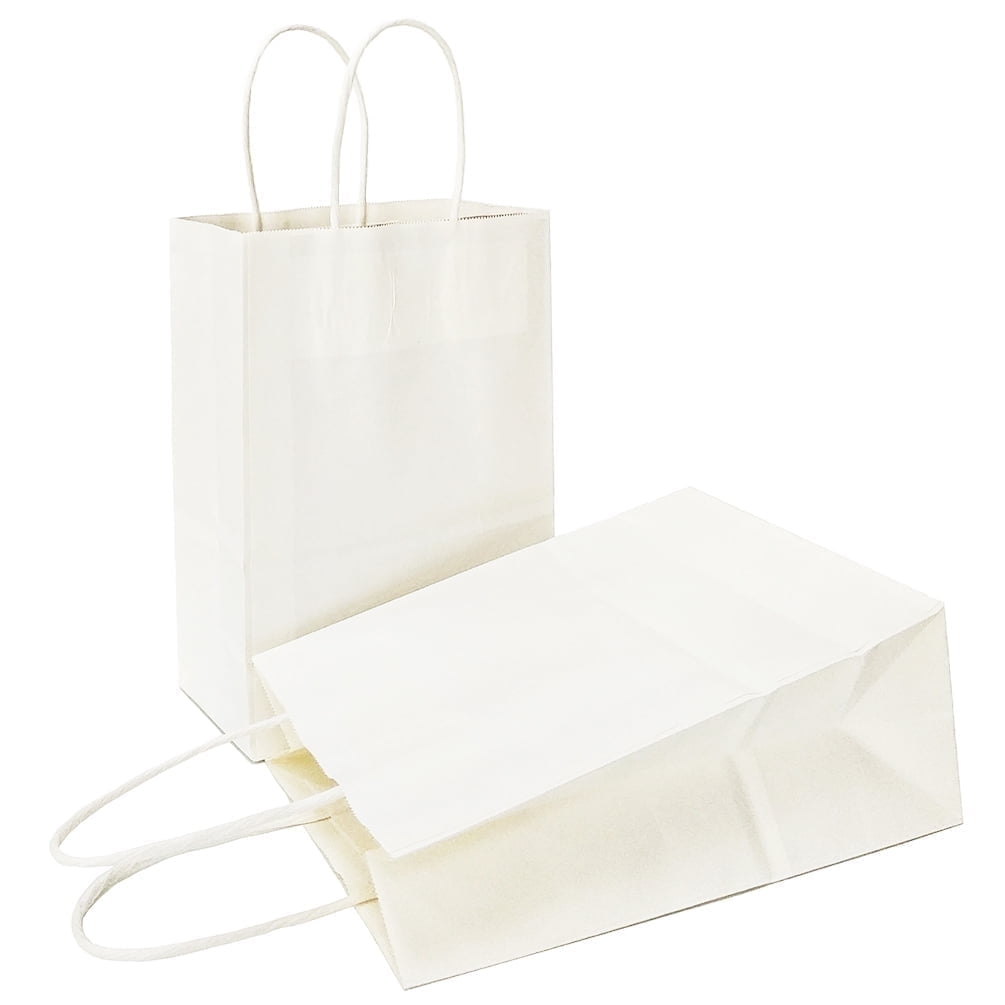 AZOWA Small Plain White Shopping Gift Bags, Kraft Paper with Handles, 5 ...
