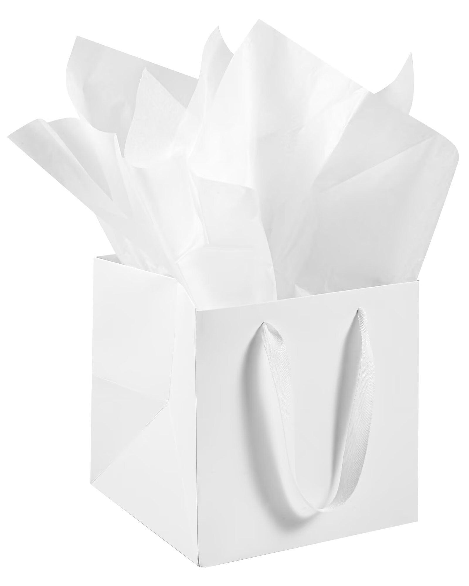 AZOWA White Square Gift Bags with Tissue - 6 Inch Paper Bags with ...