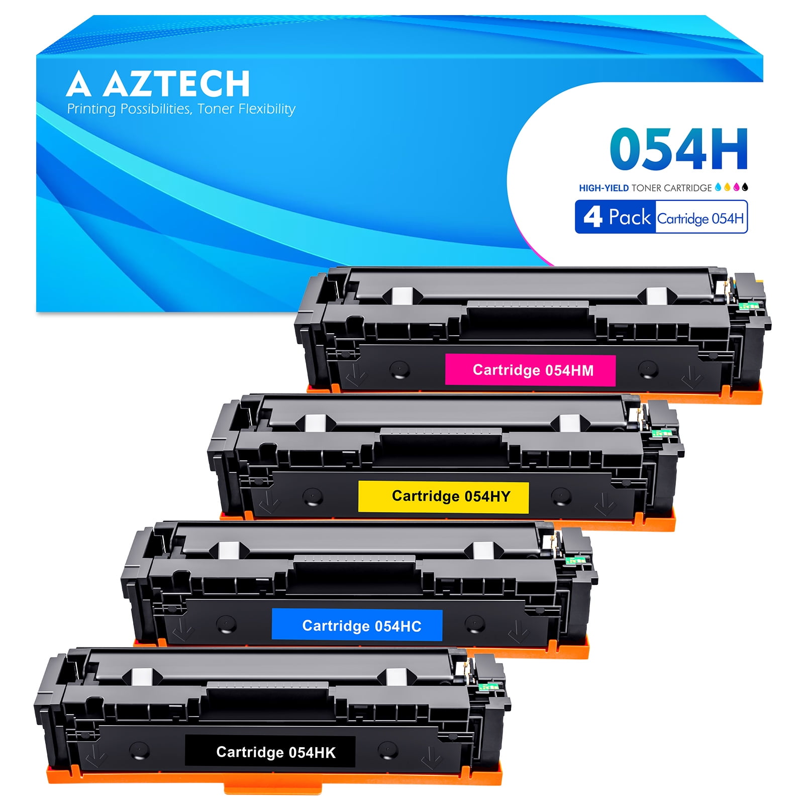 A AZTECH 4-Pack Compatible Toner Cartridge with Chip for Canon 054H ...