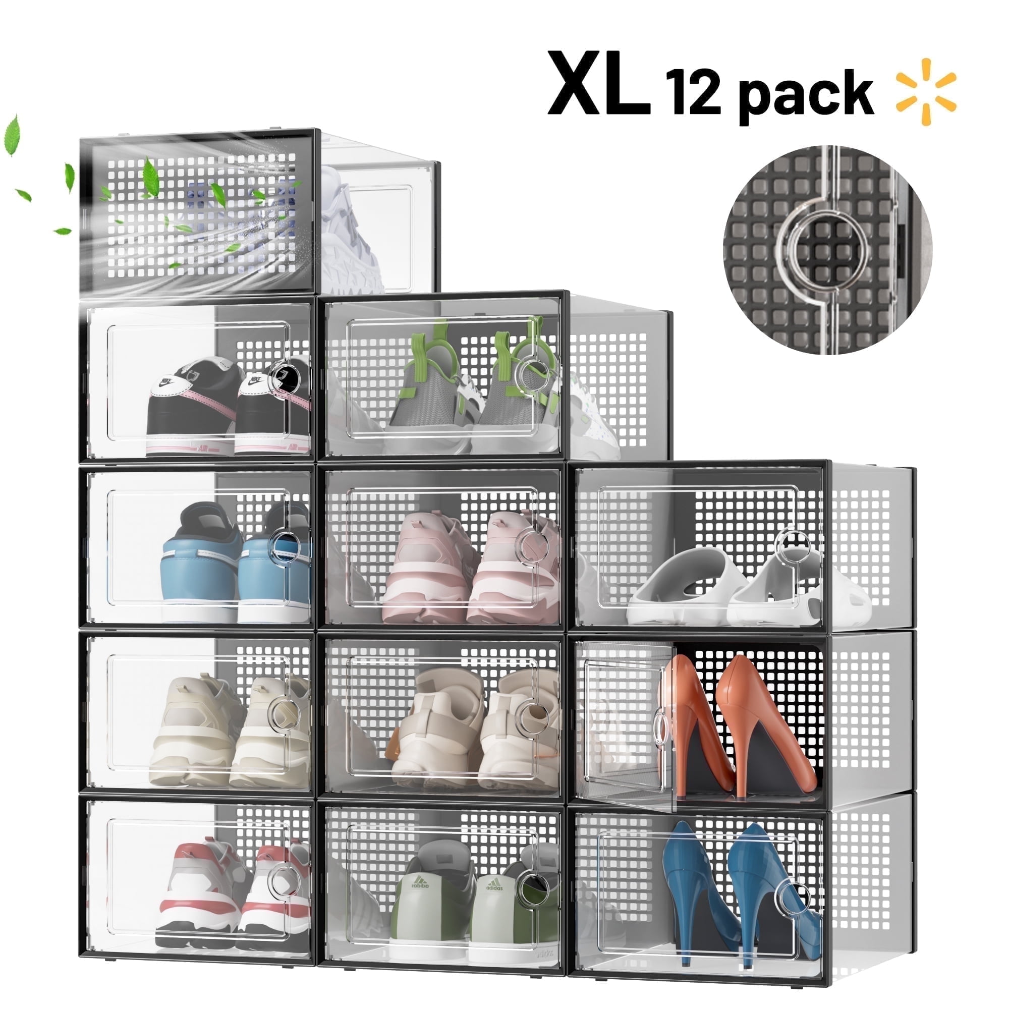 AZULLIA 12 Pack Clear Plastic Stackable Shoe Boxes, Sneaker Storage ...