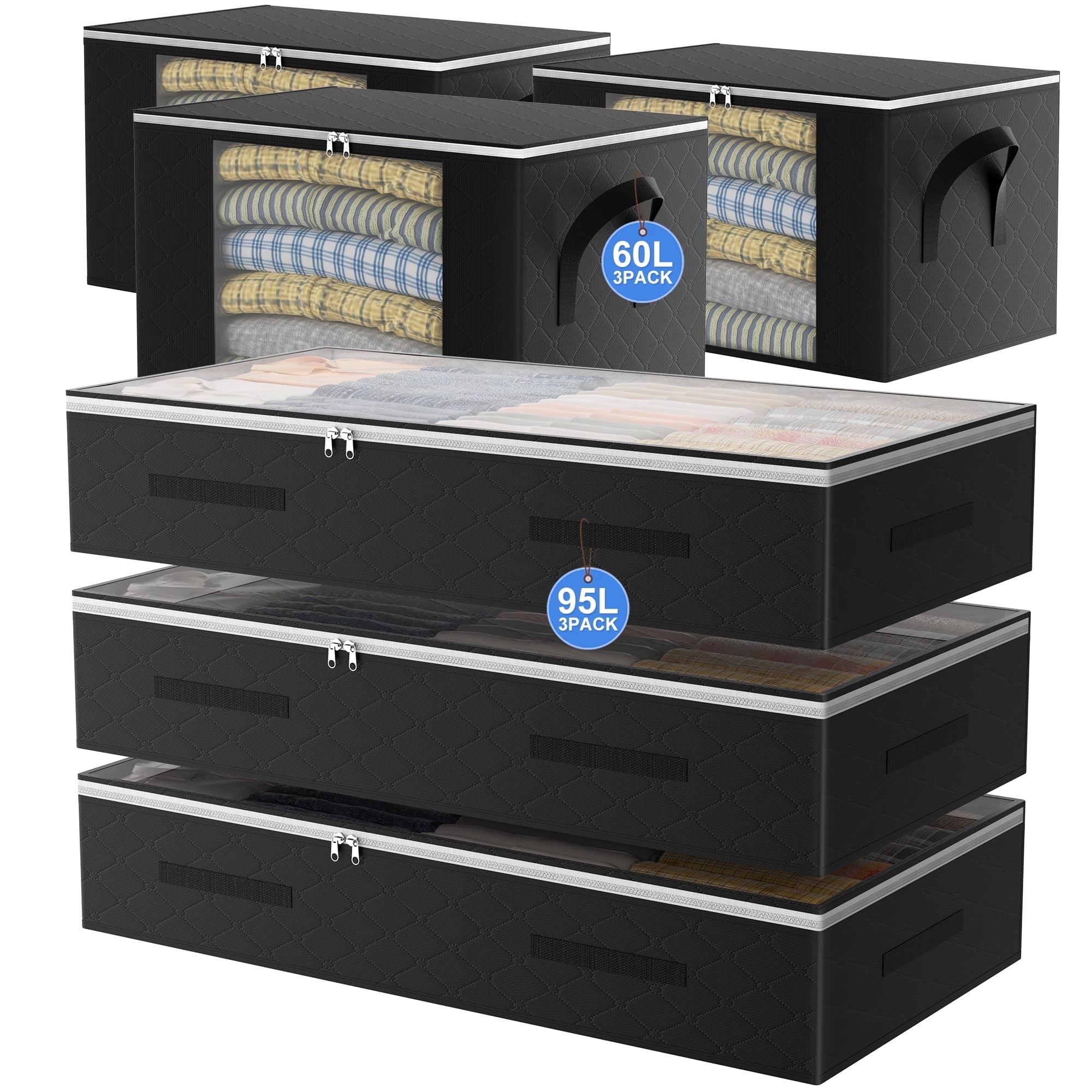 AZULLIA 3 Pcs 95L + 3 Pcs 60L Large Underbed Storage Bags Organizer ...