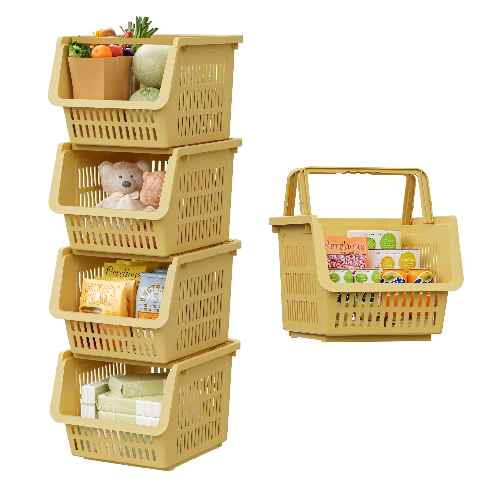 AZULLIA 4-Pack Yellow Stackable Storage Bins Set for Organizing Food ...