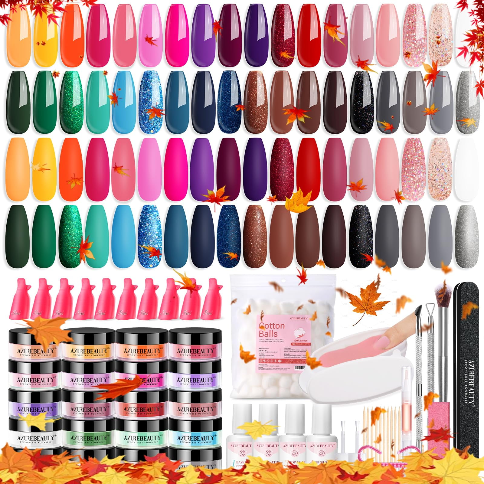 AZUREBEAUTY 170Pcs Dip Nails Powder Starter Kit, 36 Summer Blue Yellow ...