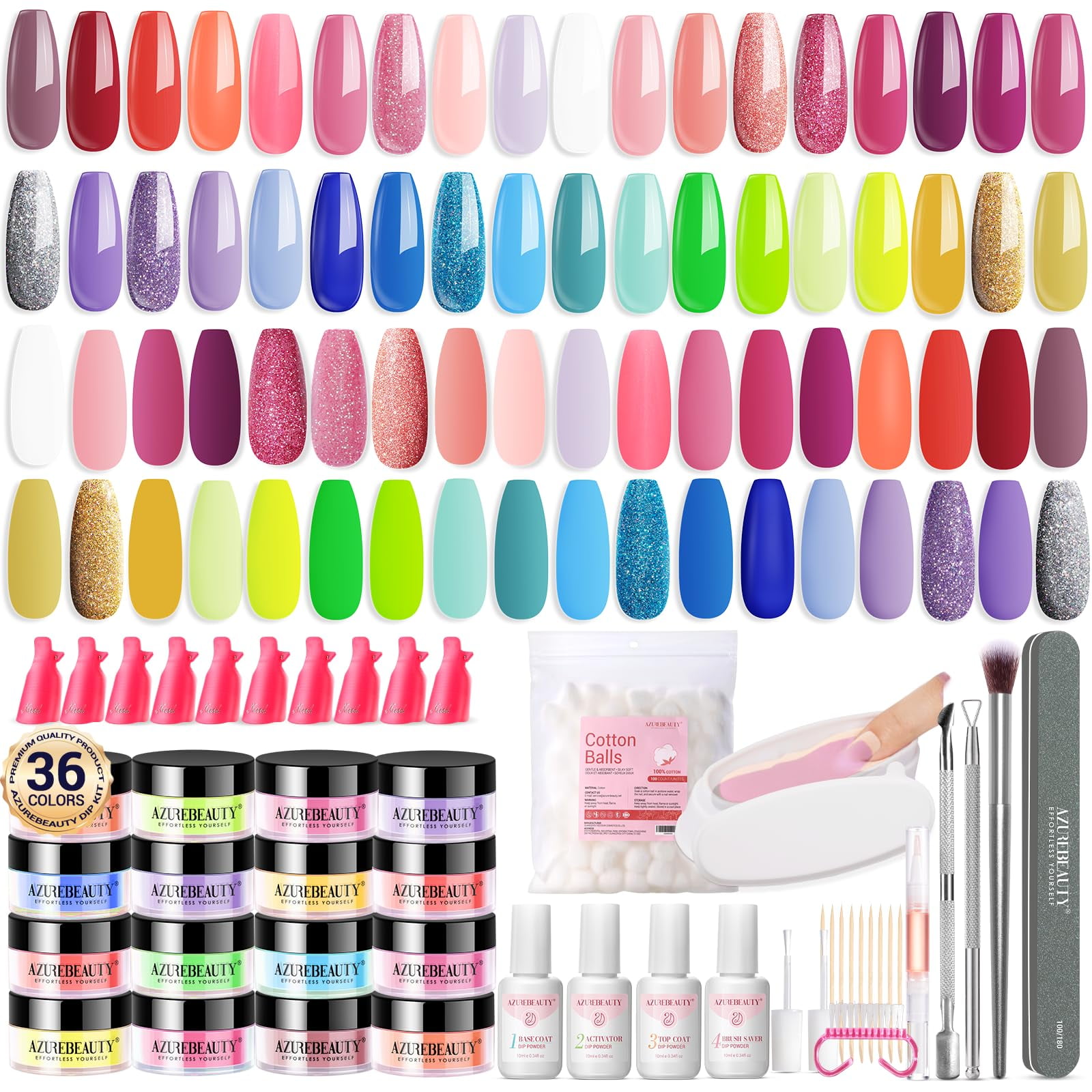 AZUREBEAUTY 170Pcs Dip Powder Nail Kit, 36 Color Neon Bright Blue ...