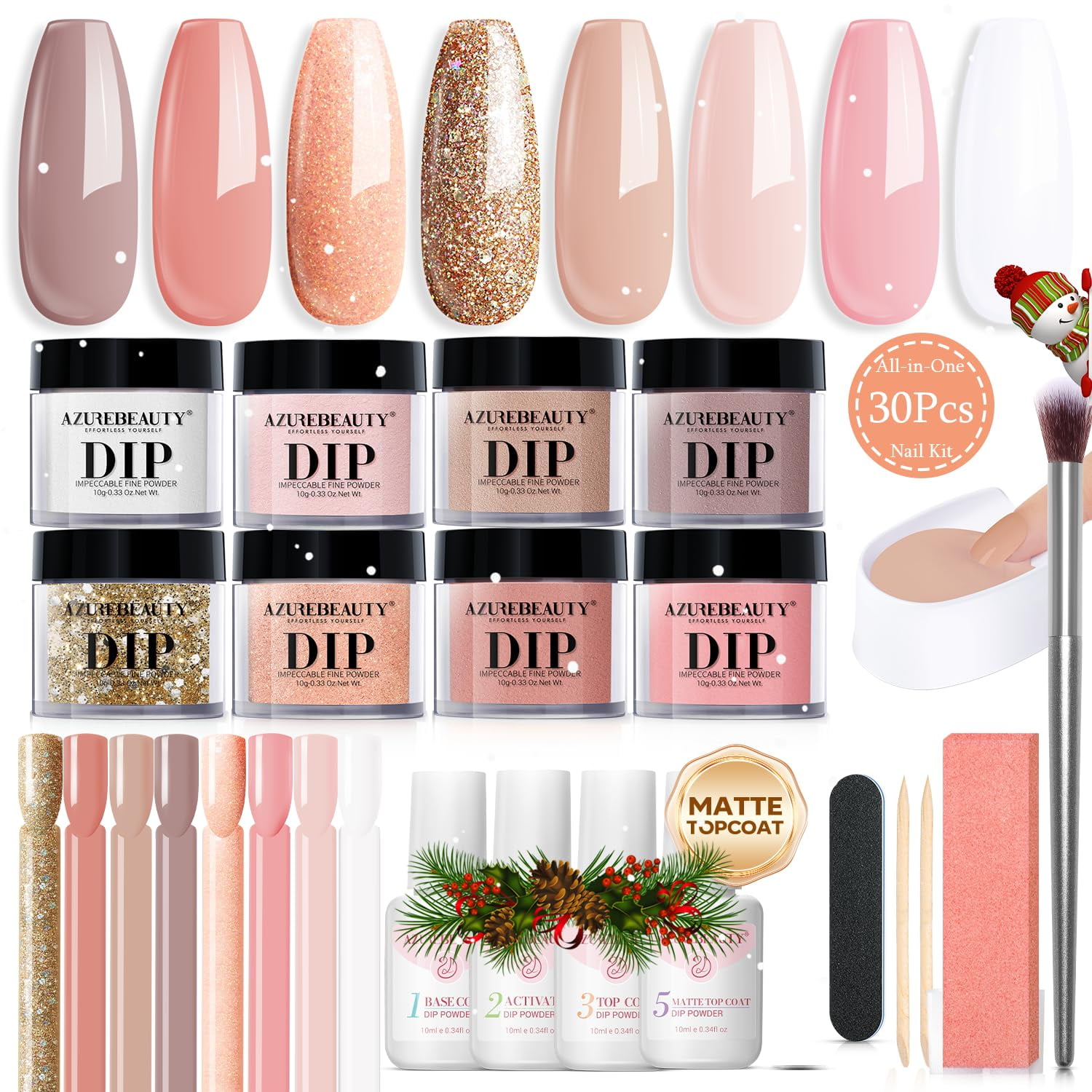 AZUREBEAUTY 30Pcs Dip Powder Nail Kit Starter with Nail Sticks, Nude ...