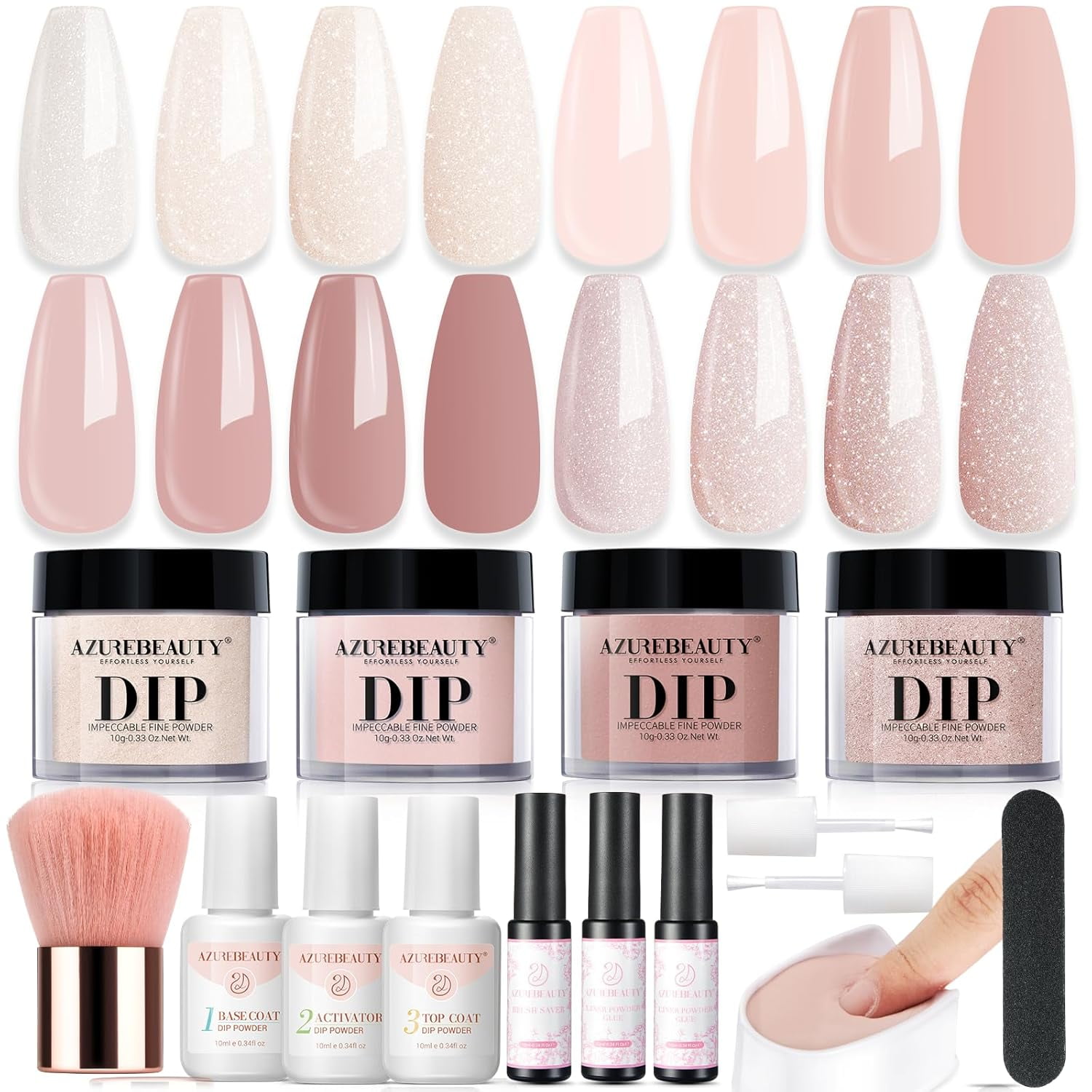 AZUREBEAUTY 4 Colors Dip Powder Nail Kit Gel Nail Glue Sets Nude Pink ...