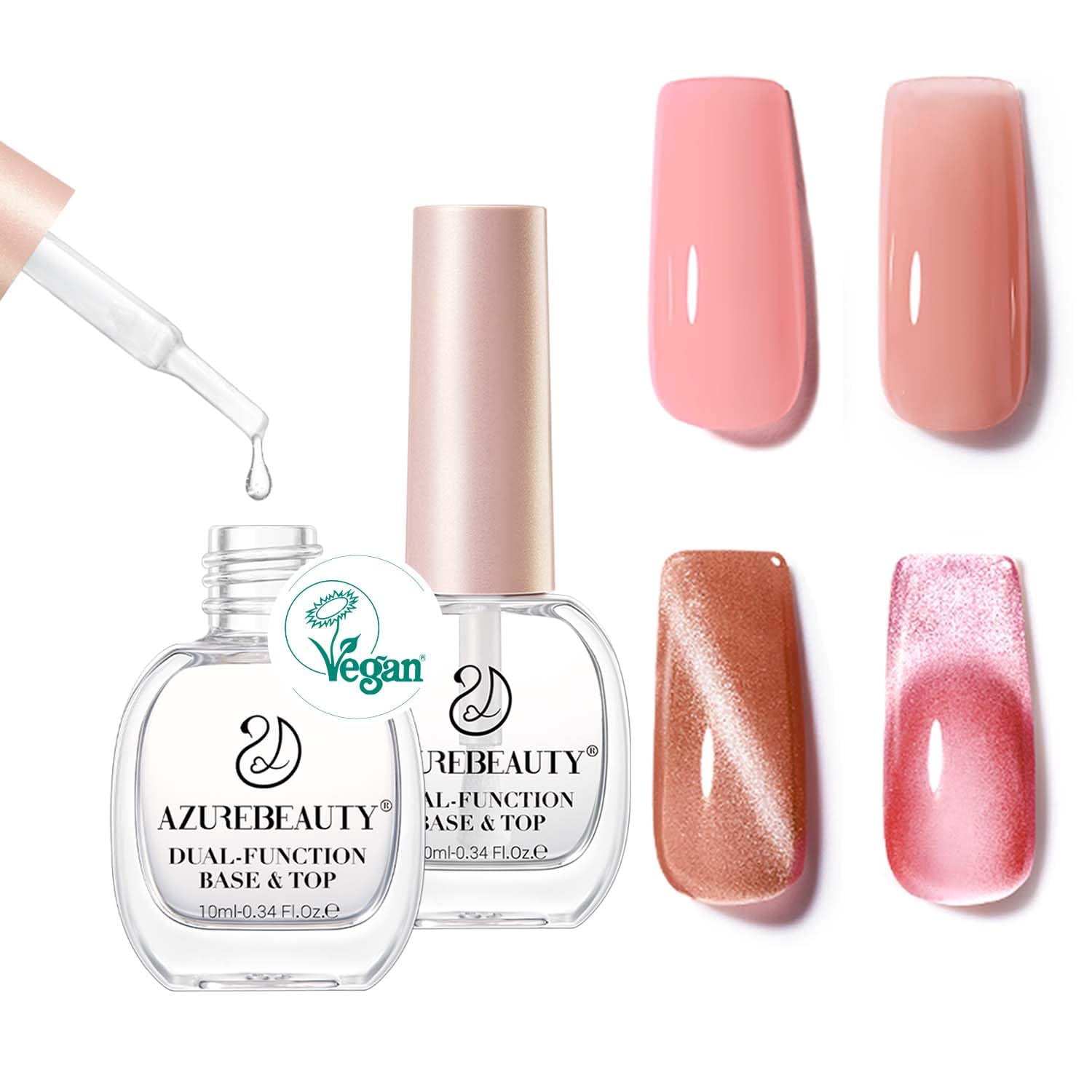 AZUREBEAUTY Clear Nail Polish Top Base Coat Set 2 PCS High Shine Glossy ...