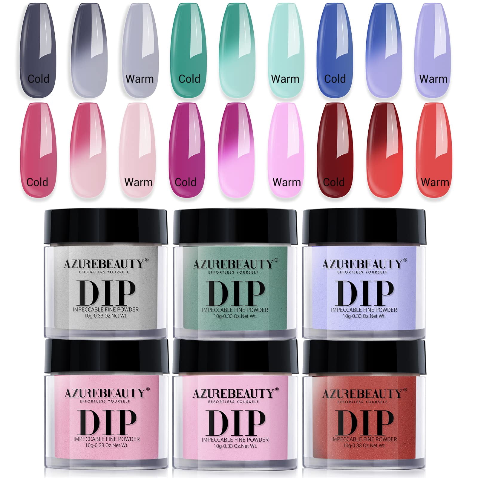 AZUREBEAUTY Color Changing Dip KEF28 Powder Nail Set, Blue Green Pink ...