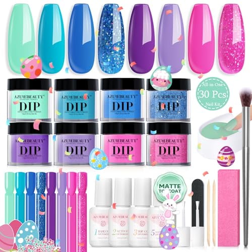 AZUREBEAUTY Dip Nail Powder Starter Kit with Matte Coat, 8 Colors Hot ...