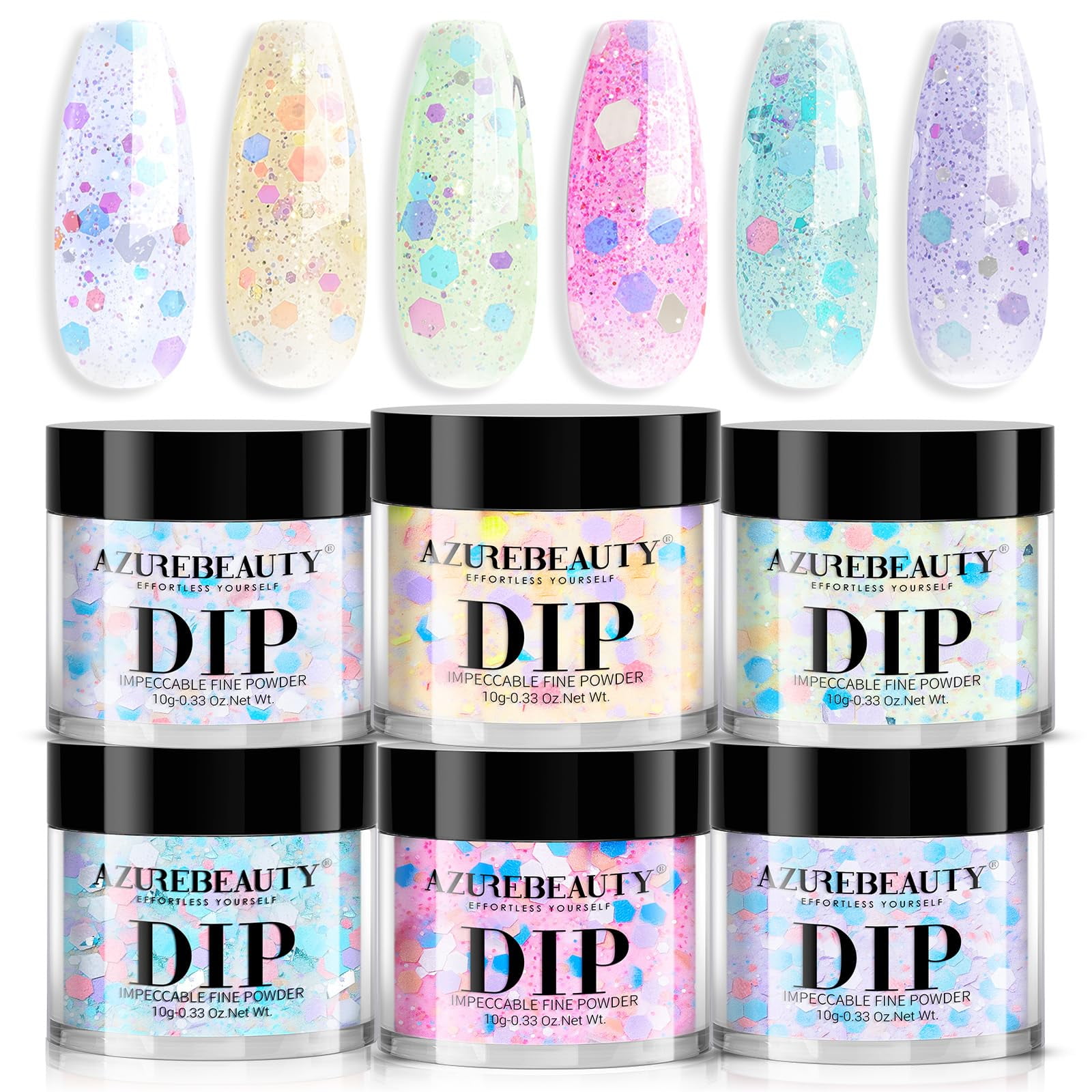 AZUREBEAUTY Dip Powder Nail DHF10 Set, 6 Colors Pink Purple Green ...