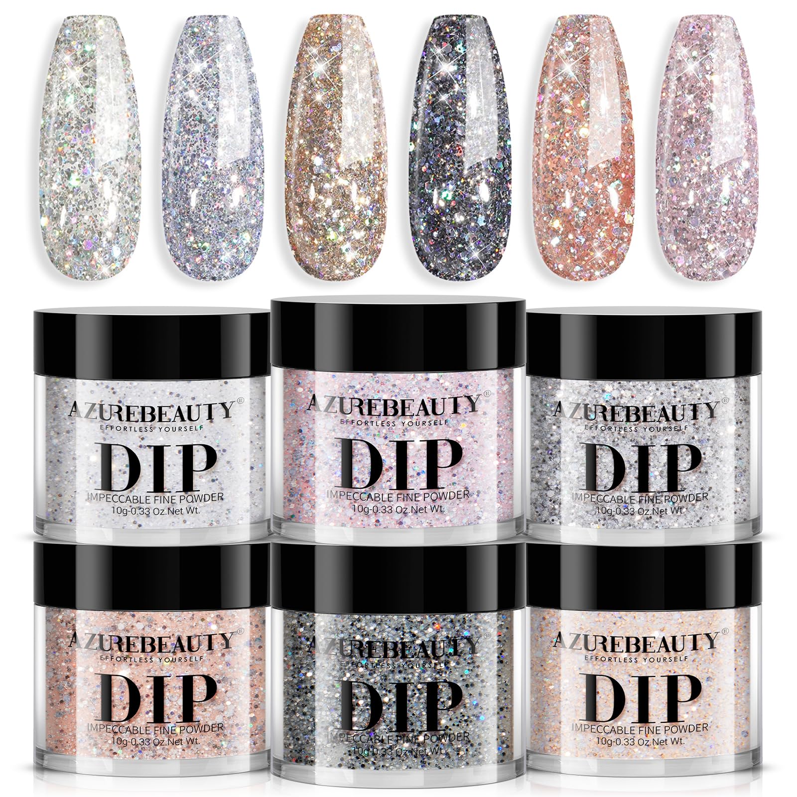AZUREBEAUTY Dip Powder Nail KEF28 Set, Silver Pink Yellow Glitter ...
