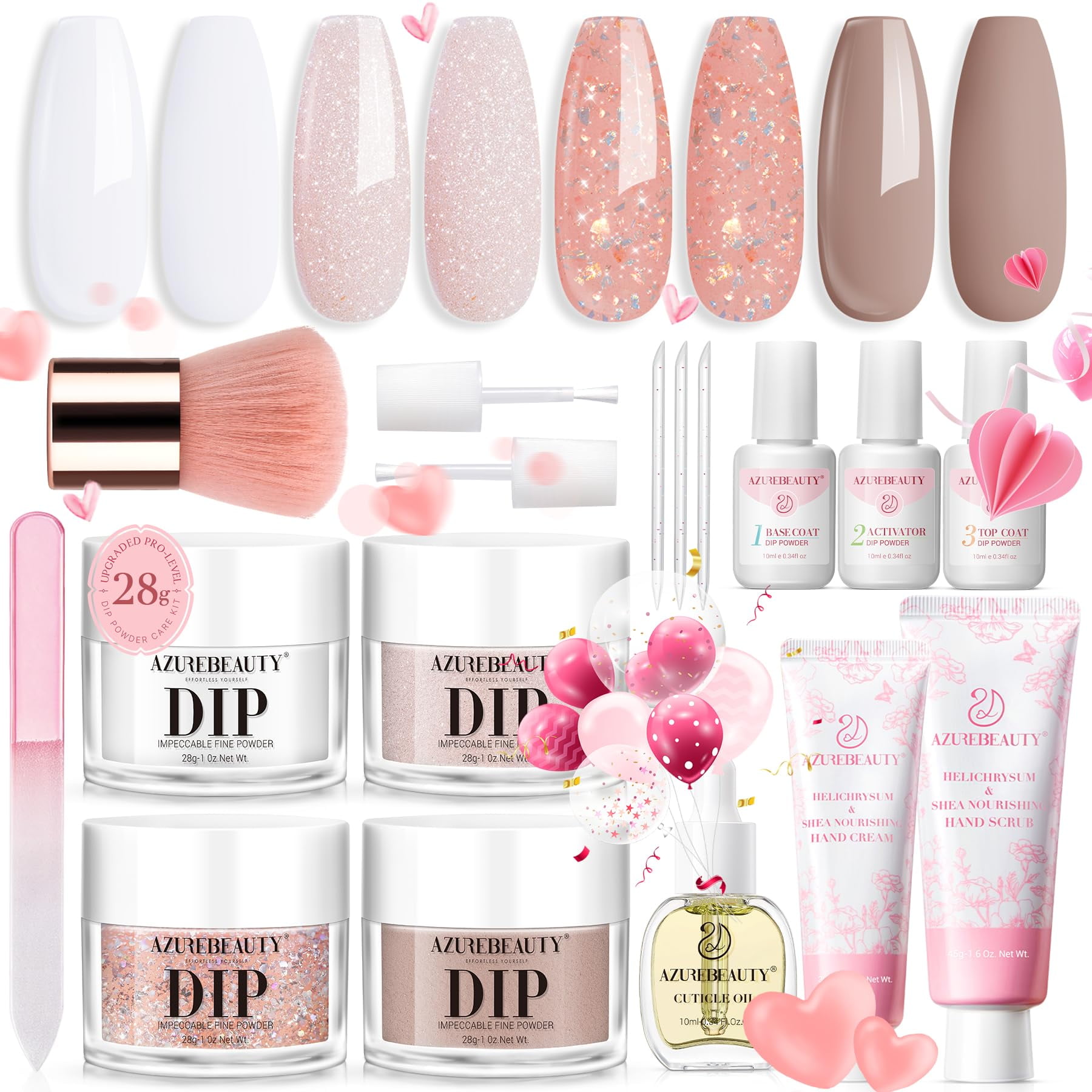 AZUREBEAUTY Dip Powder Nail Kit Starter 28g/1Oz Glitter Nude Brown Nail ...