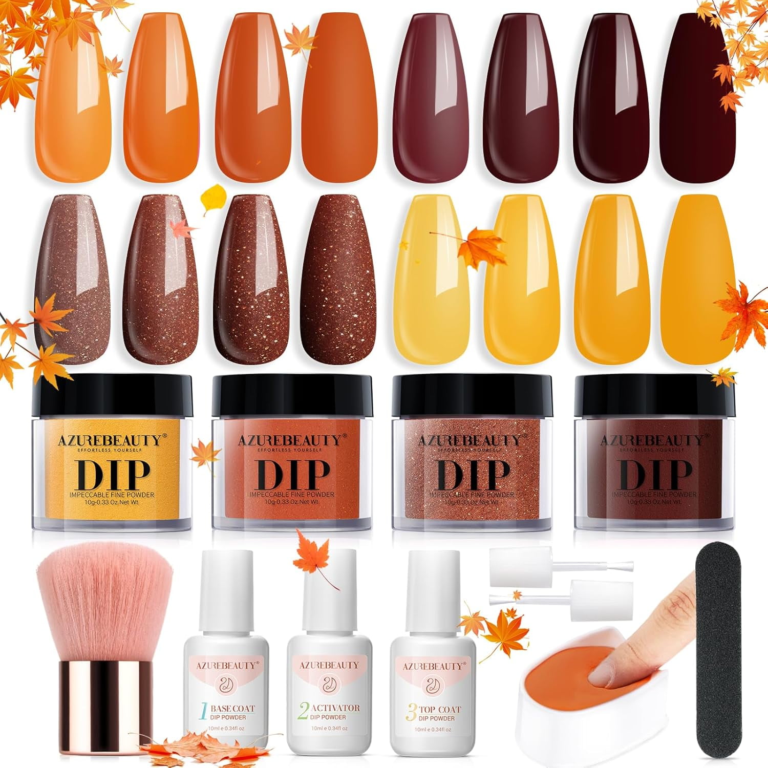 AZUREBEAUTY Dip Powder Nail Kit Starter, Fall Winter Yellow Orange ...