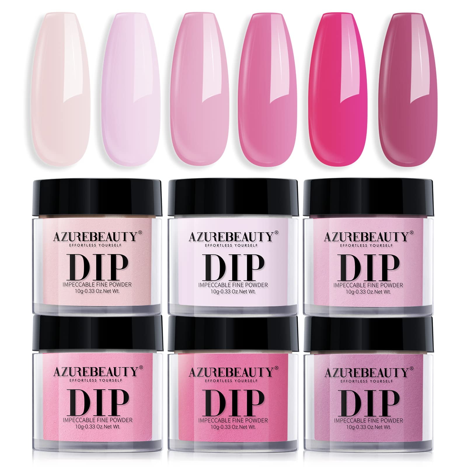AZUREBEAUTY Pink Dip Powder XEF1 Nail Set, 6 Colors Light Hot Pink ...