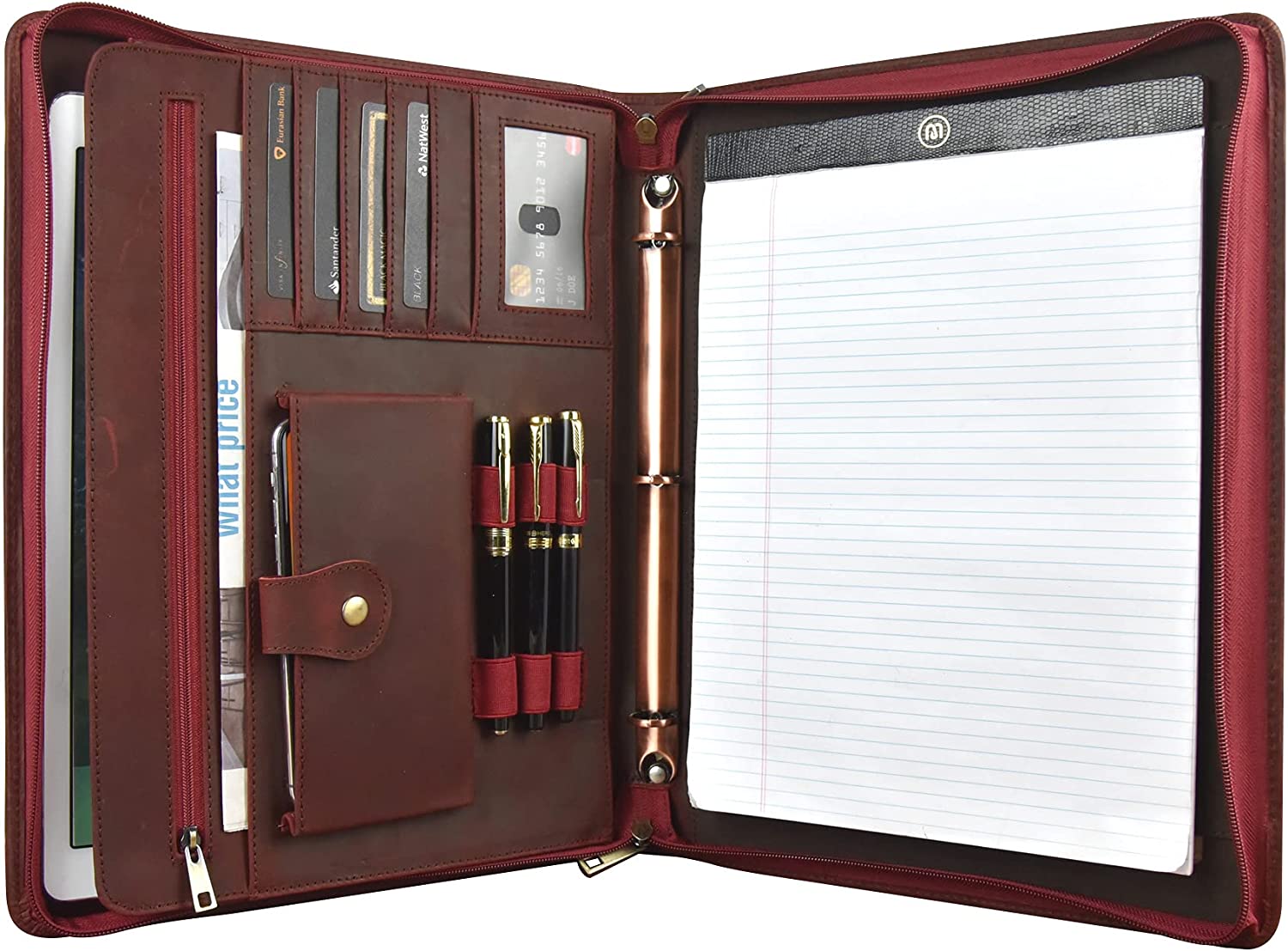 AZXCG Leather Portfolio for Business, 3 Ring Binder Documents and ...