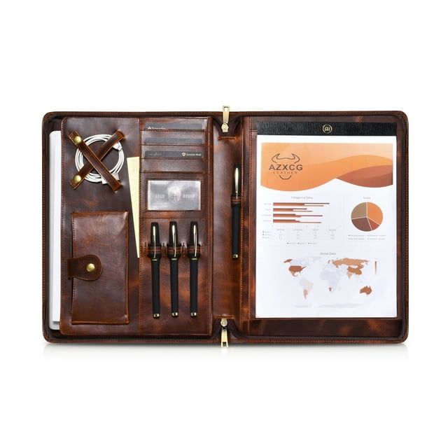 AZXCG Leather Portfolio for Men, Business Resume Padfolio Folder ...