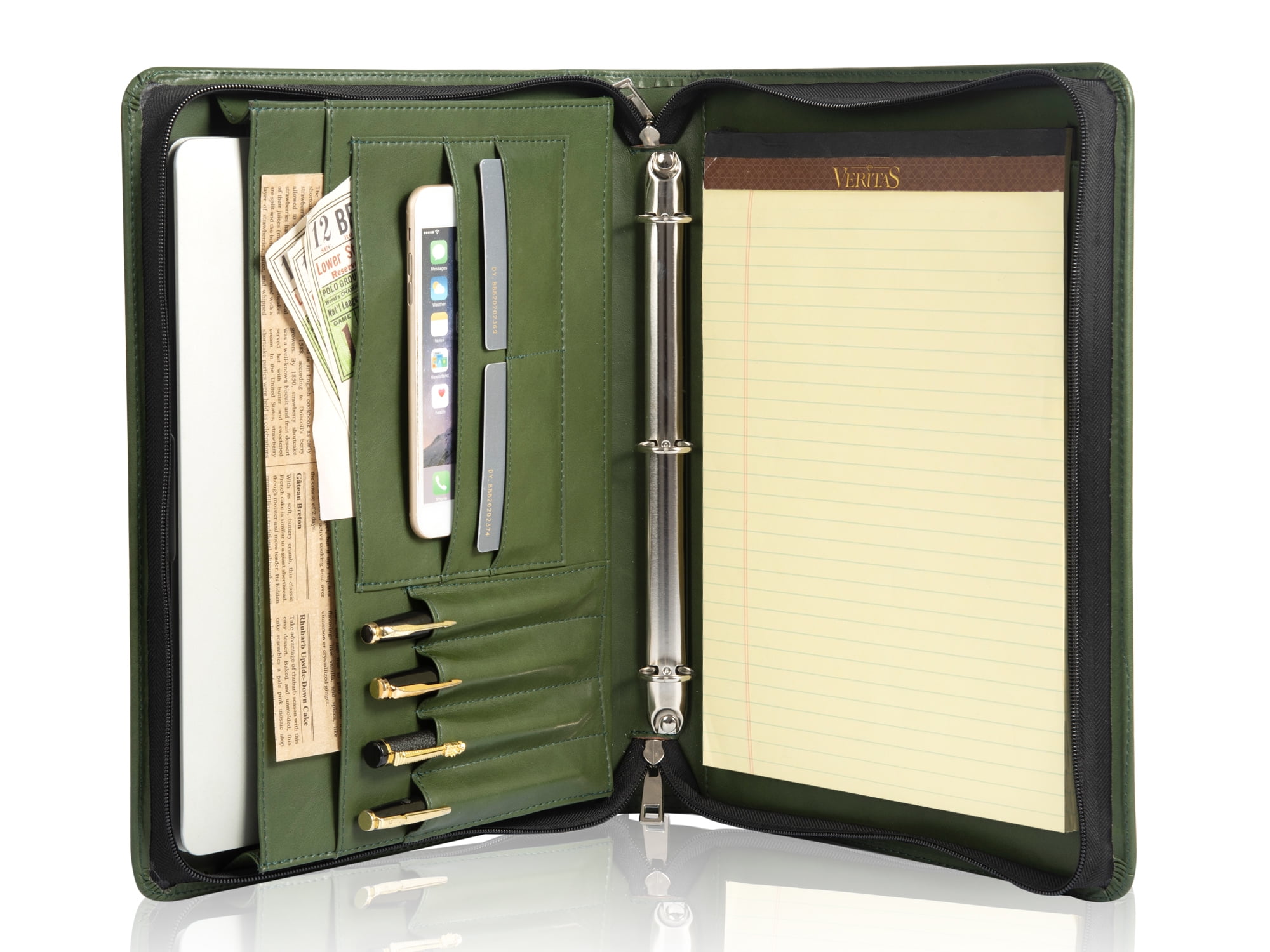 AZXCG Vegan Leather Padfolio, 3-Ring A4 Binder with Clipboard & Pockets ...