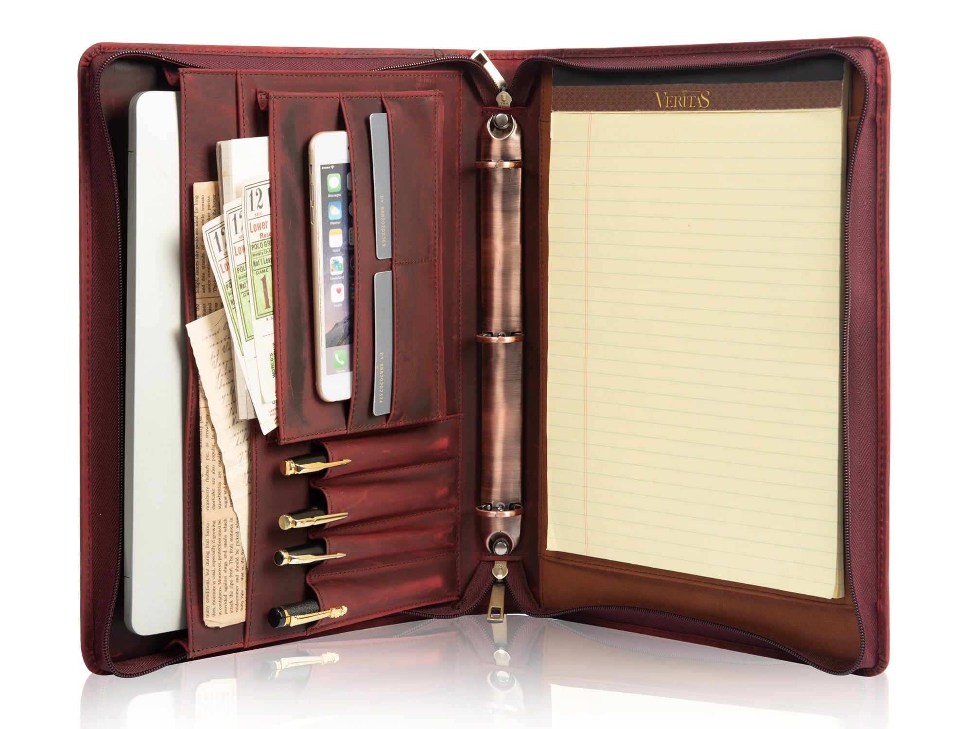 AZXCG Work Portfolio with Document Pockets, Top Grain Leather Padfolio ...
